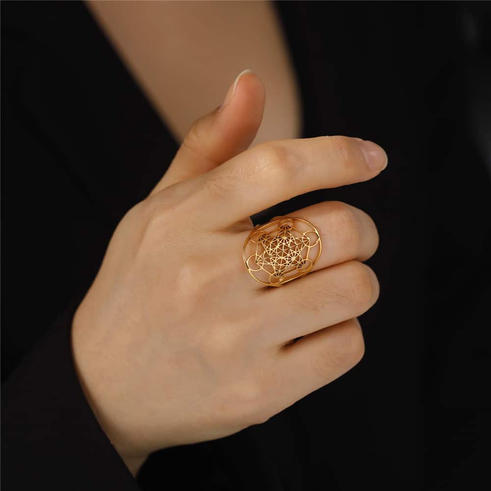 Bague Pierre Naturelle avec Design Géométrique en Acier Inoxydable ...